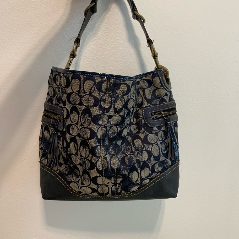 Coach Signature C Logo Leather Canvas Handbag Bag - Gem